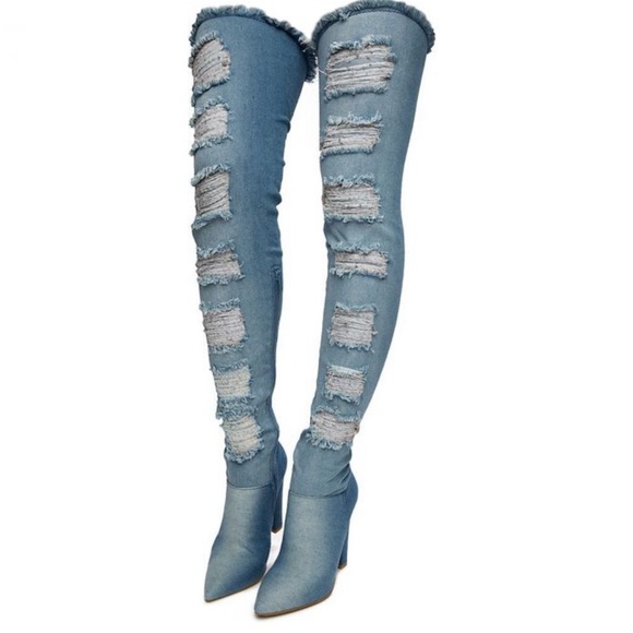 BAMBOO | Shoes | Ripped Jeans Thigh High Boots | Poshmark